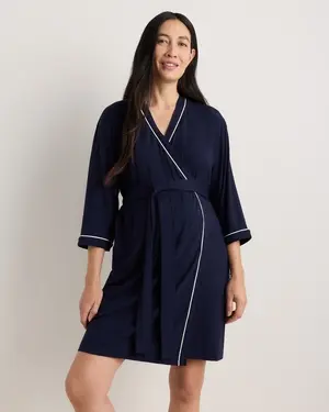 Quince Bamboo Jersey Maternity Robe - Deep Navy
