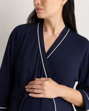 Quince Bamboo Jersey Maternity Robe - Deep Navy