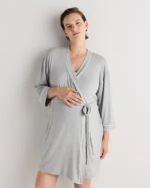 Quince Women's Bamboo Jersey Maternity Robe Heather Grey
