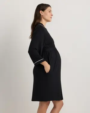 Quince Bamboo Jersey Maternity Robe - True Black