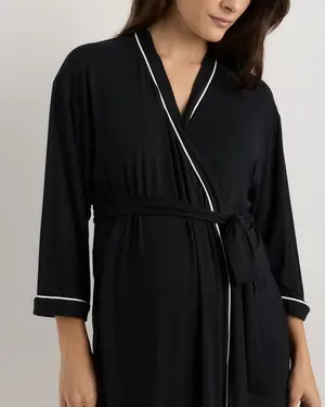 Quince Bamboo Jersey Maternity Robe - True Black