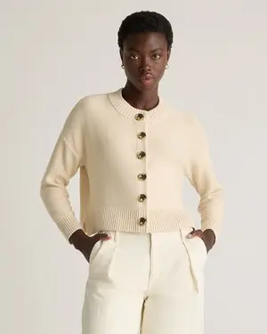 Quince Cropped Organic Cotton Cardigan Sweater Alabaster