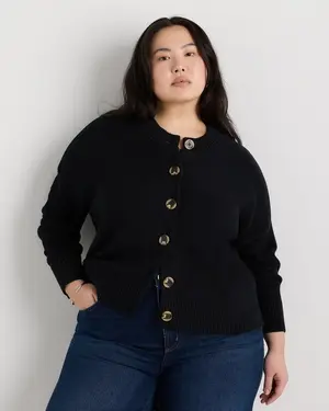 Quince Cropped Organic Cotton Cardigan Sweater - Black