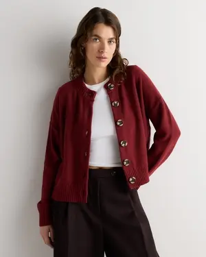 Quince Cropped Organic Cotton Cardigan Sweater - Deep Brick Red