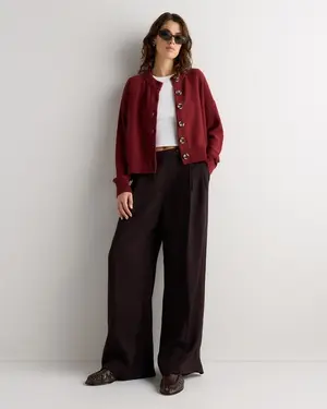Quince Cropped Organic Cotton Cardigan Sweater - Deep Brick Red