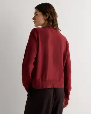 Quince Cropped Organic Cotton Cardigan Sweater - Deep Brick Red