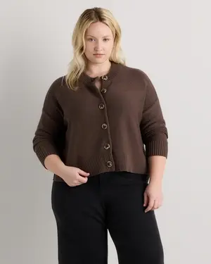 Quince Cropped Organic Cotton Cardigan Sweater - Heather Brown