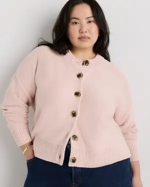Quince Cropped Organic Cotton Cardigan Sweater - Shell Pink