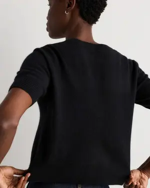 Quince Cashmere Short Sleeve Cardigan Sweater - Black