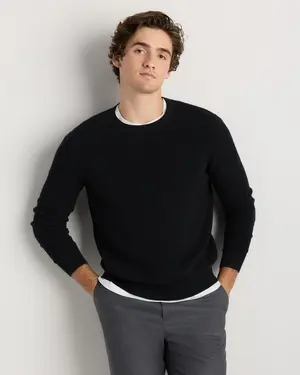 Quince Cashmere Waffle Crewneck Sweater - Black
