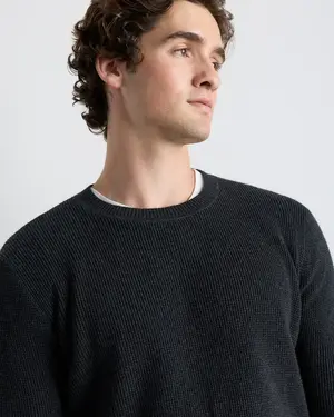 Quince Cashmere Waffle Crewneck Sweater - Charcoal