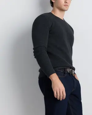 Quince Cashmere Waffle Crewneck Sweater - Charcoal