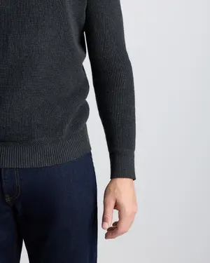 Quince Cashmere Waffle Crewneck Sweater - Charcoal