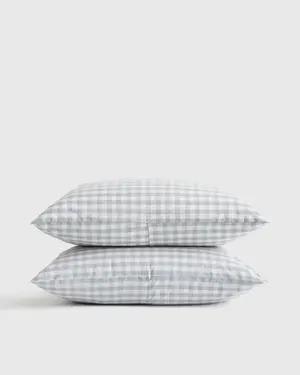 Quince Classic Organic Percale Gingham Sham Set Blue Fog