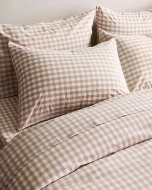 Quince Classic Organic Percale Gingham Sham Set - Cafe