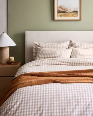 Quince Classic Organic Percale Gingham Sham Set - Cafe