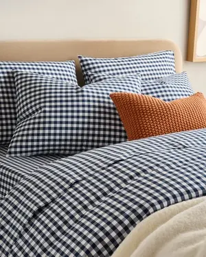 Quince Organic Crisp Percale Gingham Sham Set - Navy