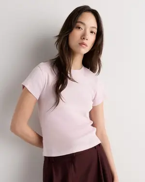 Quince Organic Cotton Micro-rib Crewneck T-shirt - Fondant Pink