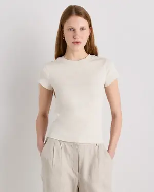 Quince Organic Cotton Micro-rib Crewneck T-shirt - Heather Oatmeal