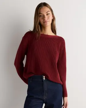 Quince Fisherman Boatneck Sweater Deep Brick Red