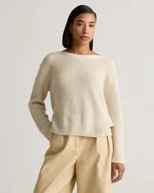 Quince Fisherman Boatneck Sweater - Speckled Beige