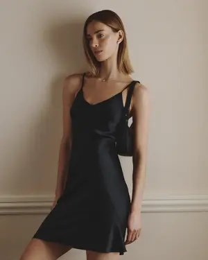 Quince Mini Slip Dress - Black