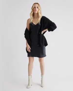 Quince Mini Slip Dress - Black