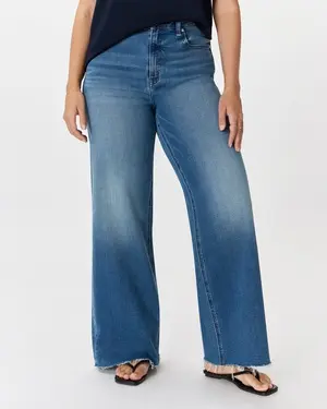 Quince QUINCE Bella Stretch Wide Leg Jeans Twilight Blue Fray