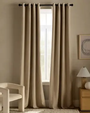 Quince European Linen Grommet Room Darkening Curtain Single Panel - Flax