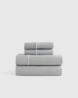 Quince European Linen Piped Sheet Set - Mist/white