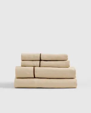Quince European Linen Piped Sheet Set - Oat/espresso