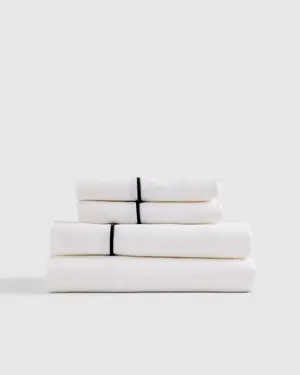 Quince European Linen Piped Sheet Set - White/black