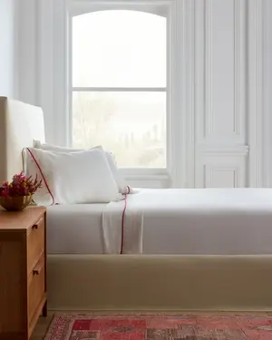 Quince European Linen Piped Sheet Set - White/cherry