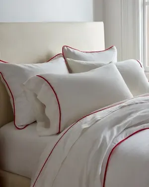 Quince European Linen Piped Sheet Set - White/cherry