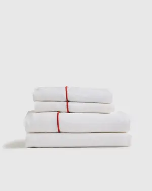 Quince European Linen Piped Sheet Set - White/cherry