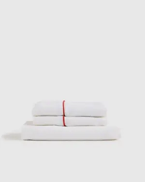 Quince European Linen Piped Sheet Set - White/cherry
