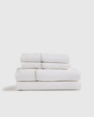 Quince European Linen Piped Sheet Set White/toffee
