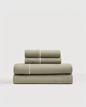 Quince European Linen Piped Sheet Set - Willowleaf/white