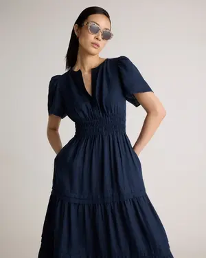 Quince European Linen Maxi Dress - Deep Navy