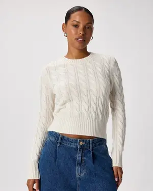 Quince Shrunken Cable Crewneck Sweater - Ivory