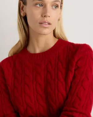 Quince Cashmere Shrunken Cable Crewneck Sweater - Varsity Red