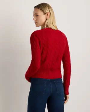 Quince Cashmere Shrunken Cable Crewneck Sweater - Varsity Red