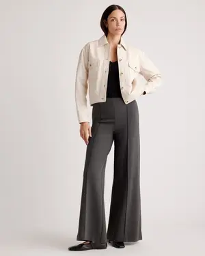 Quince Ultra-stretch Ponte Super Wide Leg Pants - Charcoal