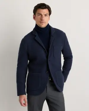 Quince Boiled Wool Cashmere Blazer - Heather Navy