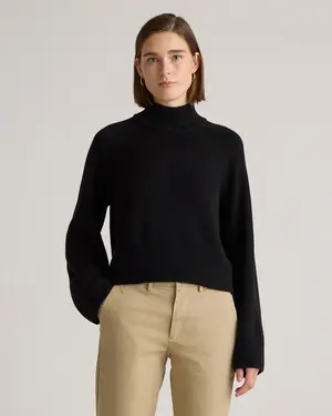 Quince Australian Merino Wool Cropped Mock Neck Sweater - Black
