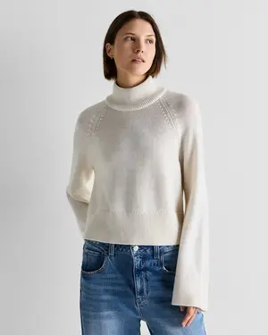 Quince Australian Merino Wool Cropped Mock Neck Sweater - Heather Bone