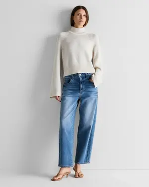 Quince Australian Merino Wool Cropped Mock Neck Sweater - Heather Bone