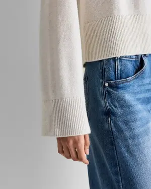 Quince Australian Merino Wool Cropped Mock Neck Sweater - Heather Bone