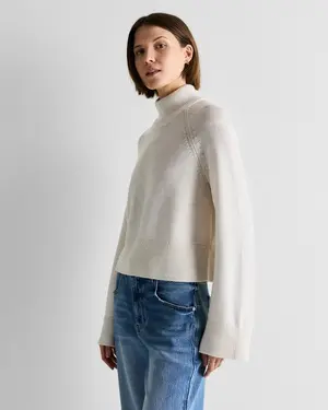 Quince Australian Merino Wool Cropped Mock Neck Sweater - Heather Bone