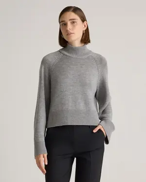 Quince Australian Merino Wool Cropped Mock Neck Sweater - Heather Grey